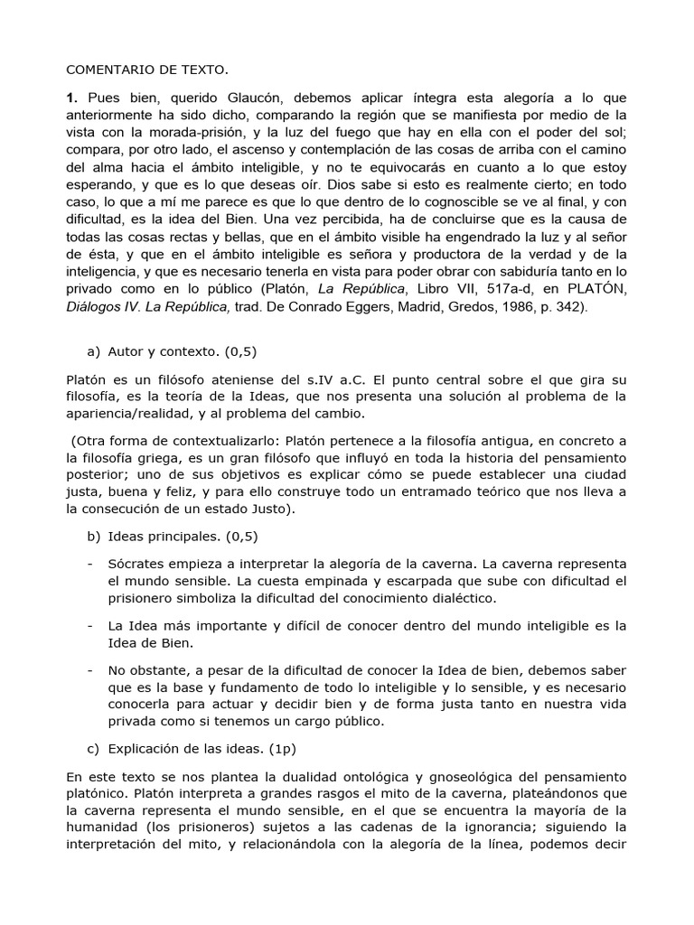 Comentario de Texto Platón | PDF | Platón | Conocimiento