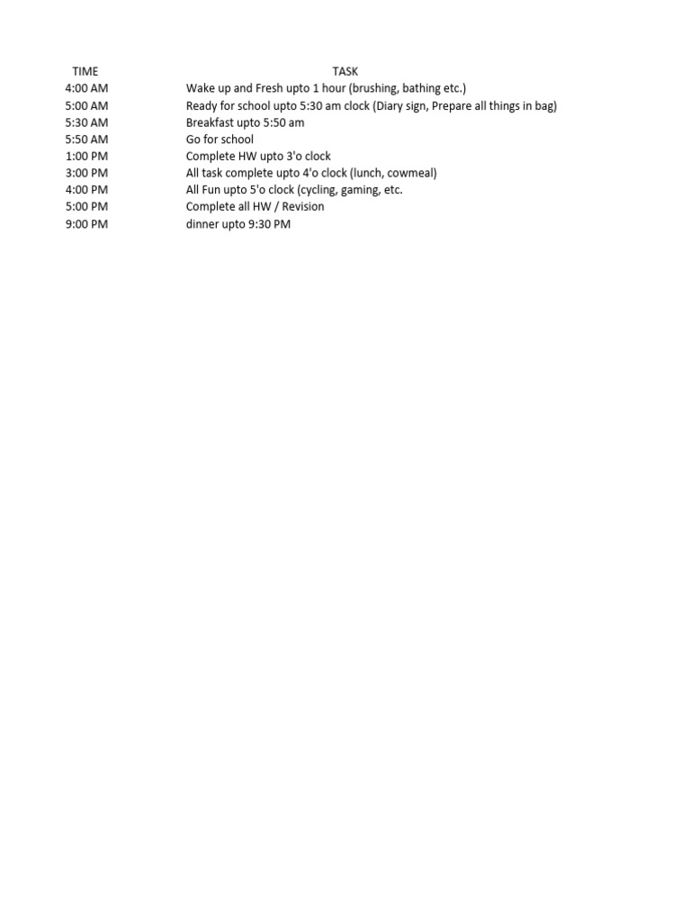 Summer Time Table | PDF