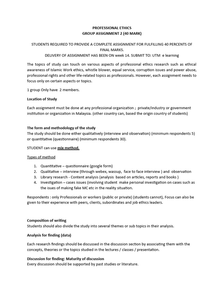 Professional Ethics Group Assignment Guide | PDF | Quantitative ...