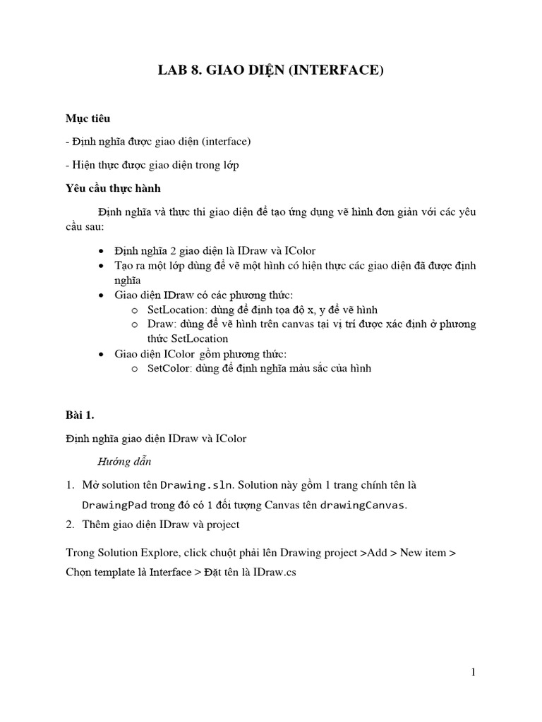 Lab 08 - Giao Diện (Interface) | PDF