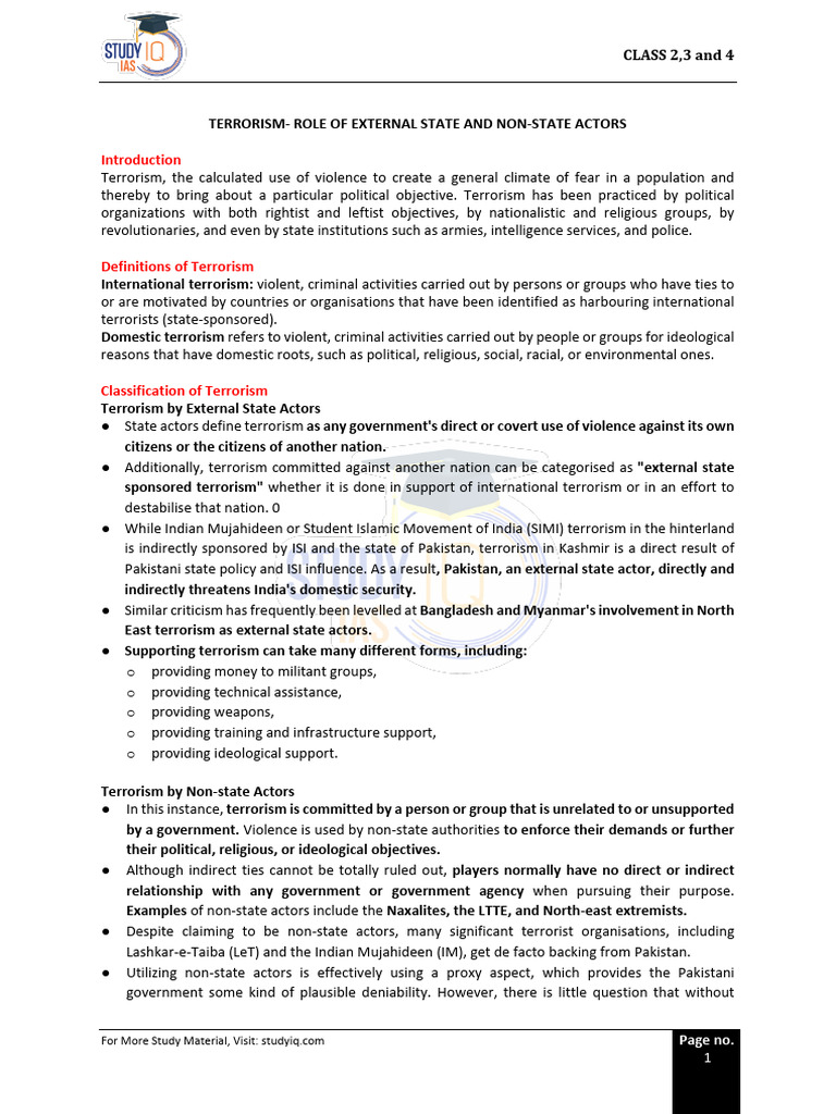 Terrorism: State vs Non-State Actors | PDF | National Security