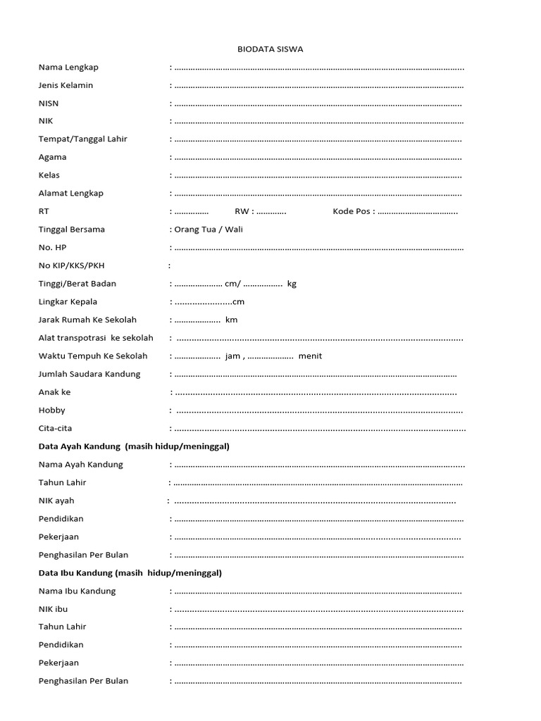 Formulir Biodata Siswa | PDF