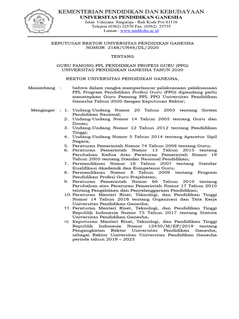 SK Guru Pamong PPL PPG Tahun 2020 | PDF