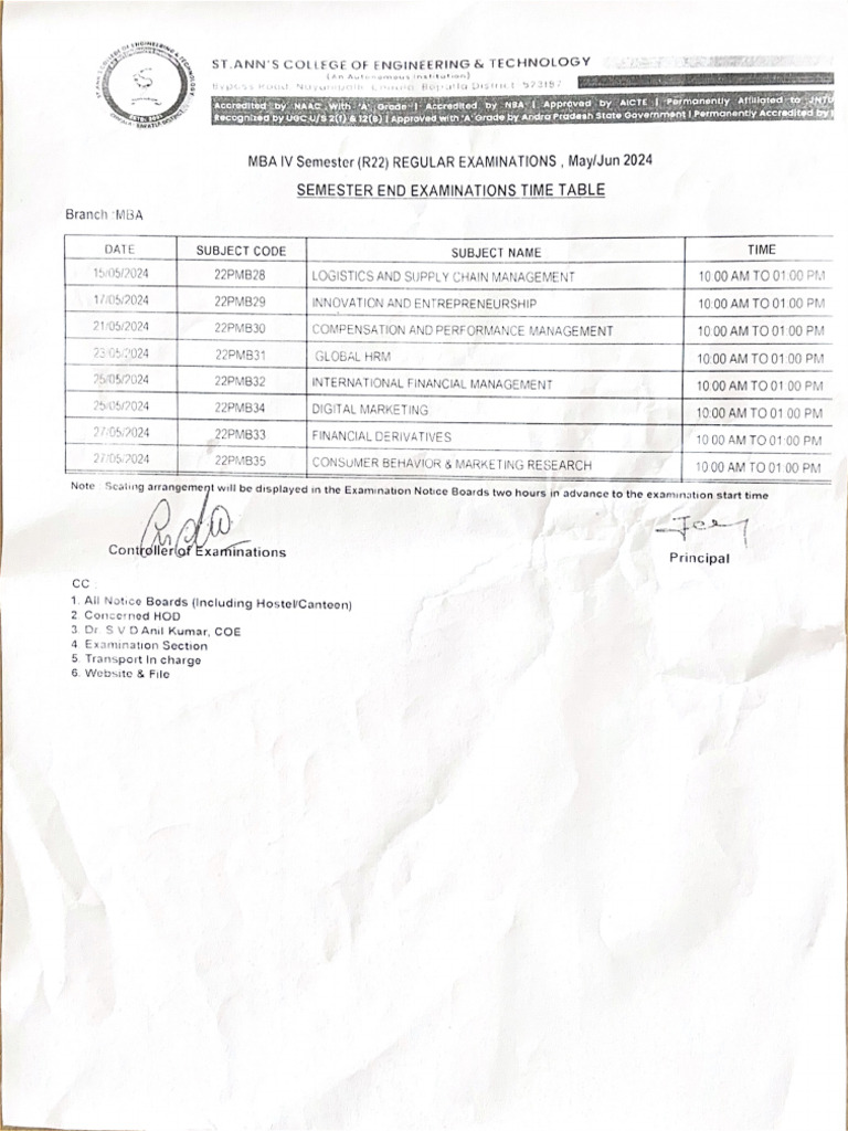 4th Sem Time Table | PDF