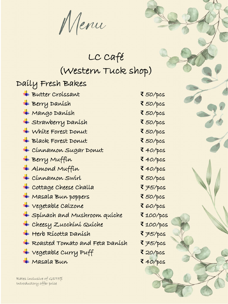 LC Tuck Shop Menu | PDF | Pesto | Foods