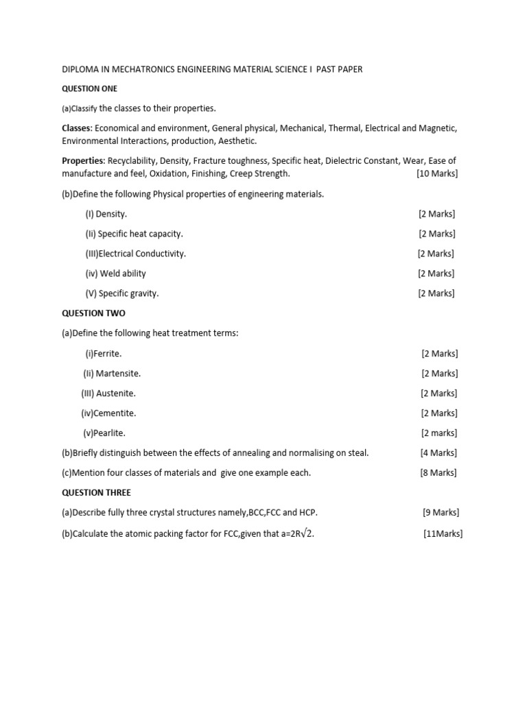 Mechatronics Past Paper August 2022-1 | PDF | Crystal Structure ...