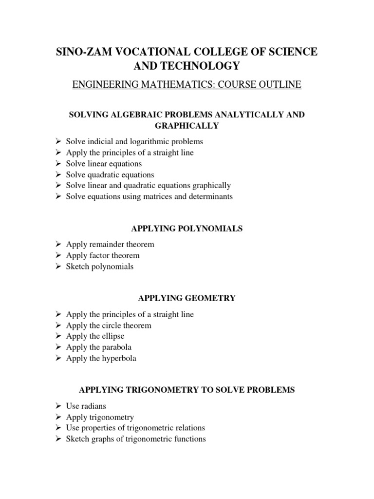 Engineering Mathematics Course Outline | PDF