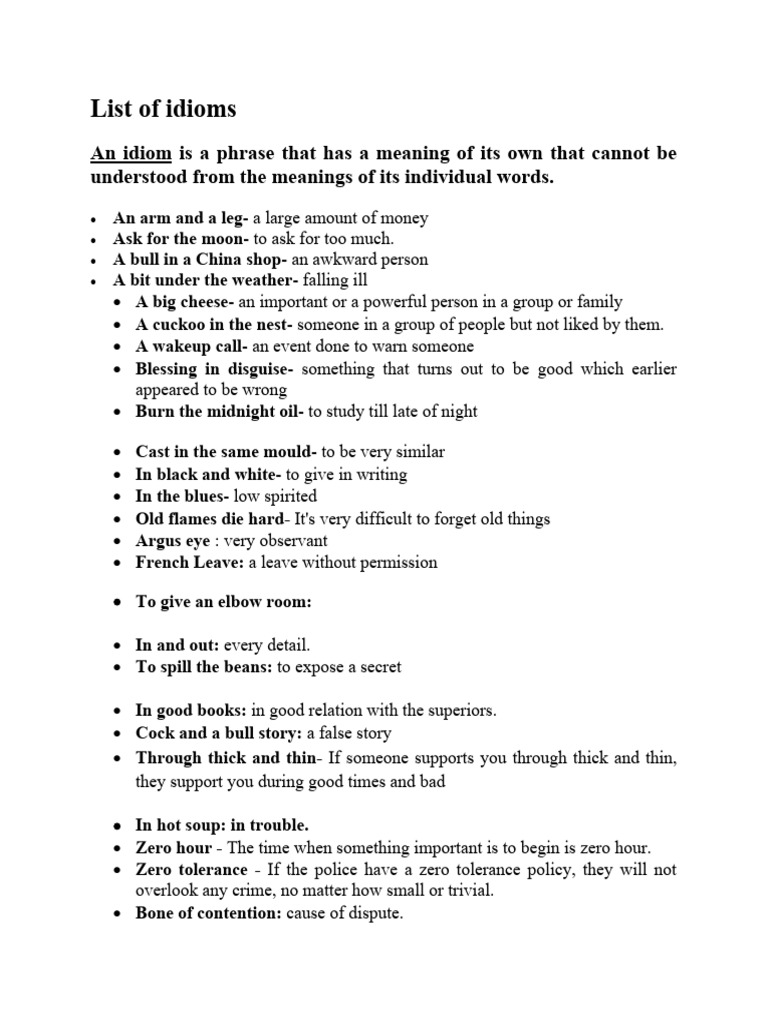 Final List of Idioms-1 | PDF | Mystery, Thriller & Crime Fiction