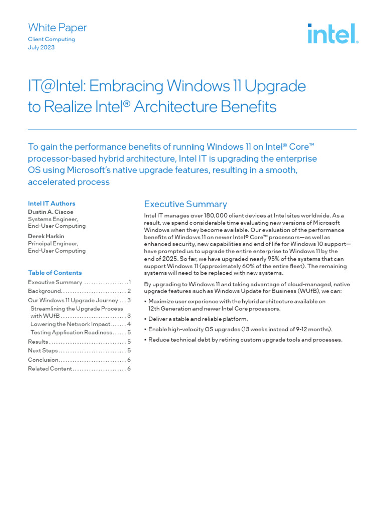 Intel It Win 11 Upgrade Paper | PDF | Microsoft Windows | Windows 10