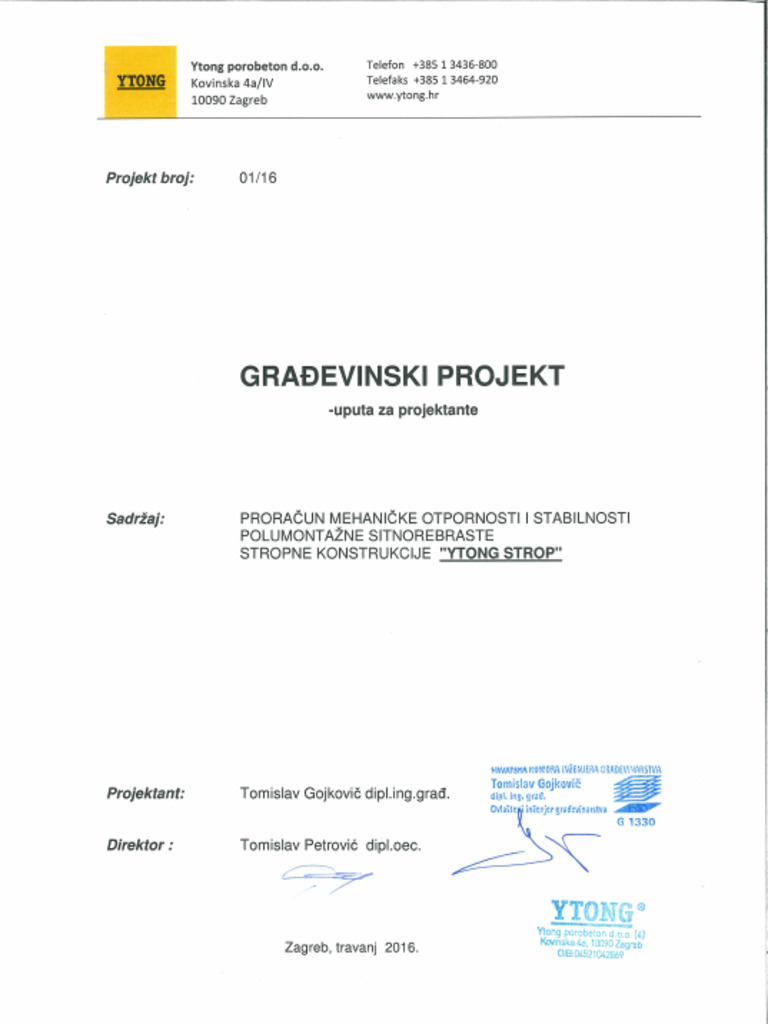 A. Statički Proračun Polumontažne Stropne Konstrukcije - Ytong Strop - Strana | PDF