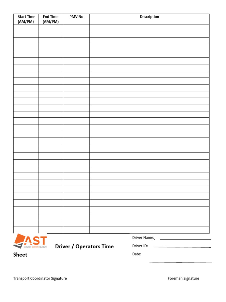 Driver Time Sheet | PDF