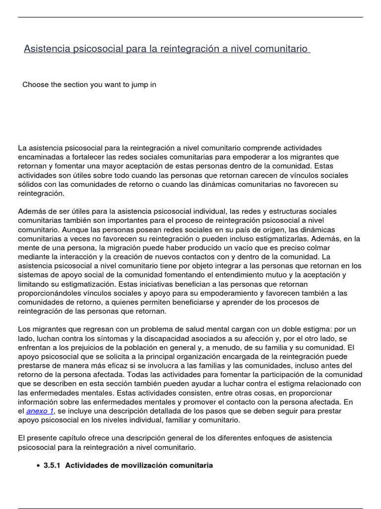 Psychosocial Reintegration Assistance at The Community Level | PDF ...