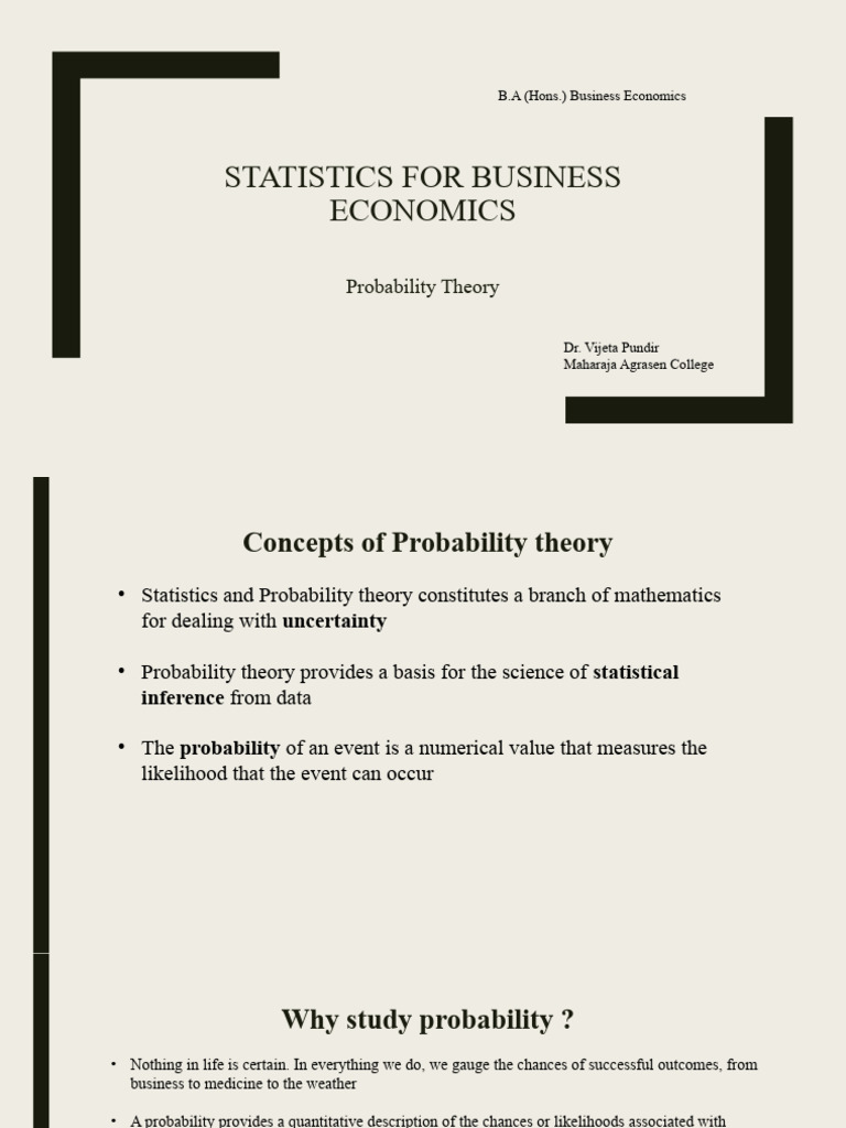 Statistics For Business Economics Prob Theory Unit 2 (A) | PDF | Statistics | Probability