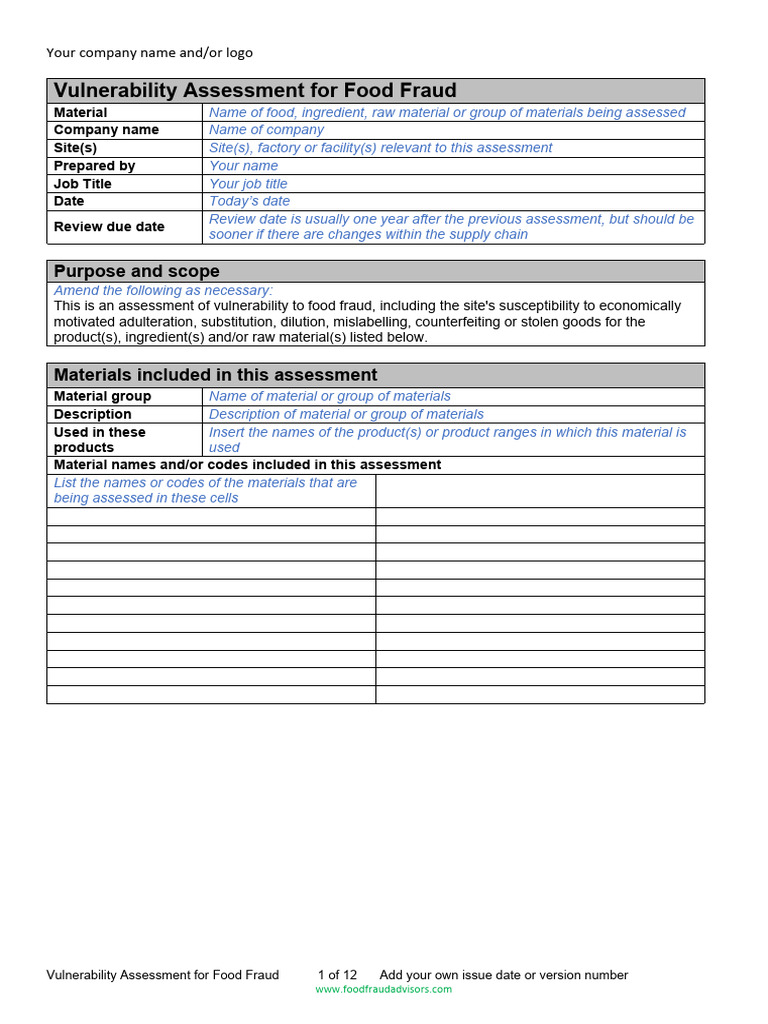 Template Vulnerability Assessment For Food Fraud v2.2 | PDF | Supply ...
