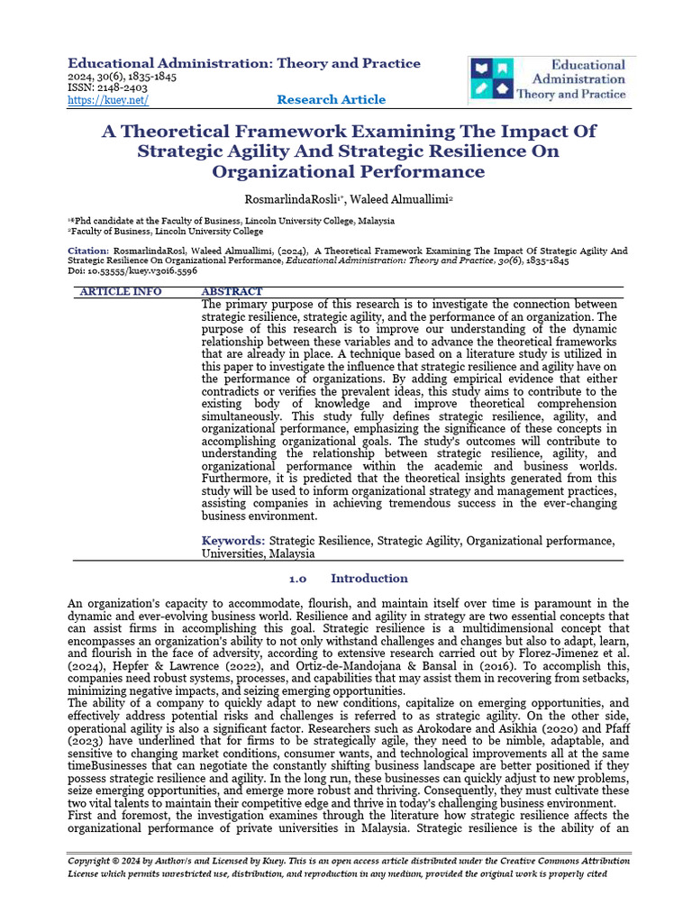 Kuey A Theoretical Framework Examining The Impact of Strategic Agility and Strategic Resilience ...