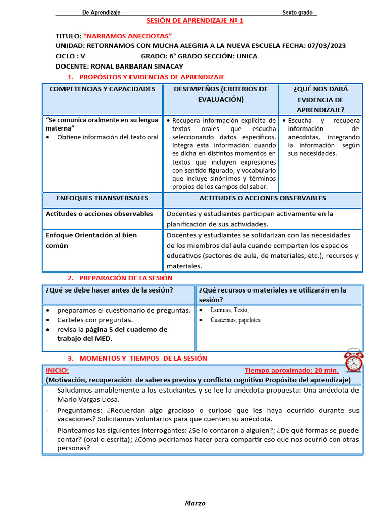5° Sesion Quinto Grado | PDF | Aprendizaje | Enseñando