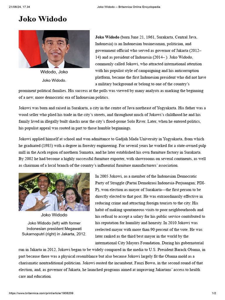 Joko Widodo - Britannica Online Encyclopedia | PDF | Politics Of Indonesia | Indonesia
