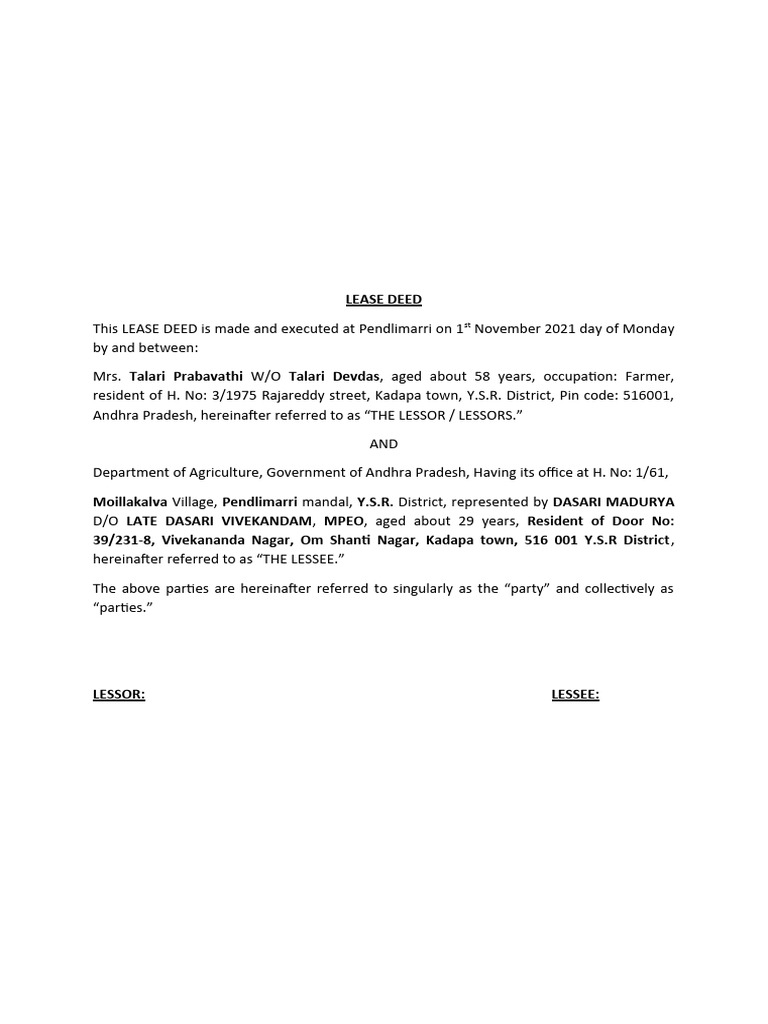 Lease Deed Final | PDF | Lease | Private Law