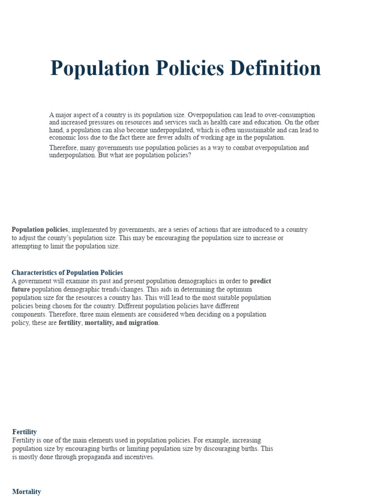 Population Policies Definition | PDF | Human Migration | Policy