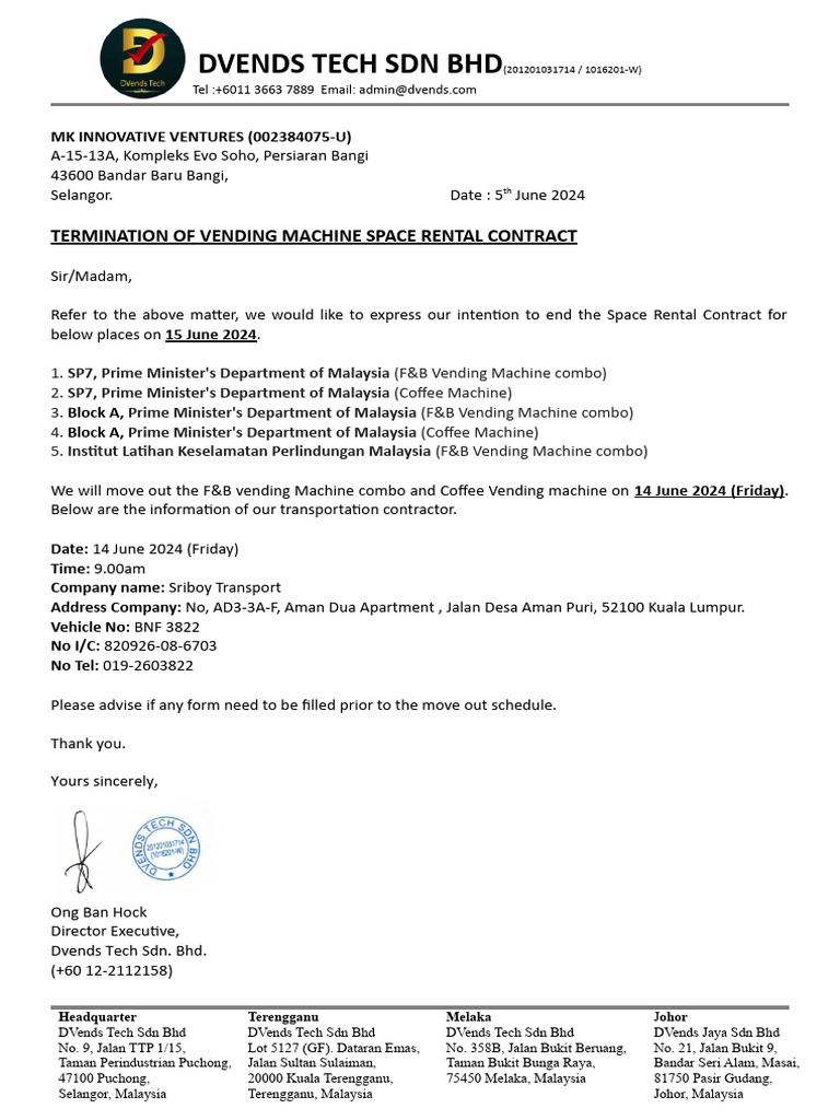 Termination of Vending Machine JPM | PDF | Malaysia