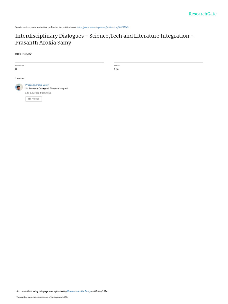 Interdisciplinary Dialogues - Science, Tech and Literature Integration - Prasanth Arokia Samy ...