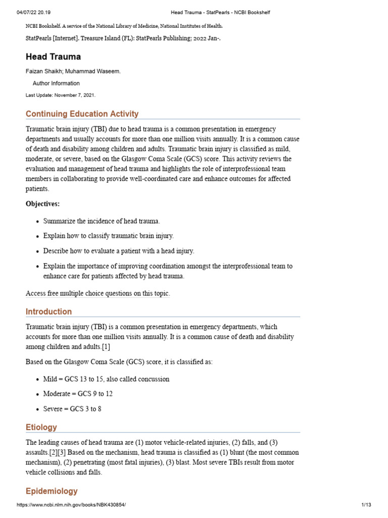 Head Trauma Management Overview | PDF | Traumatic Brain Injury ...