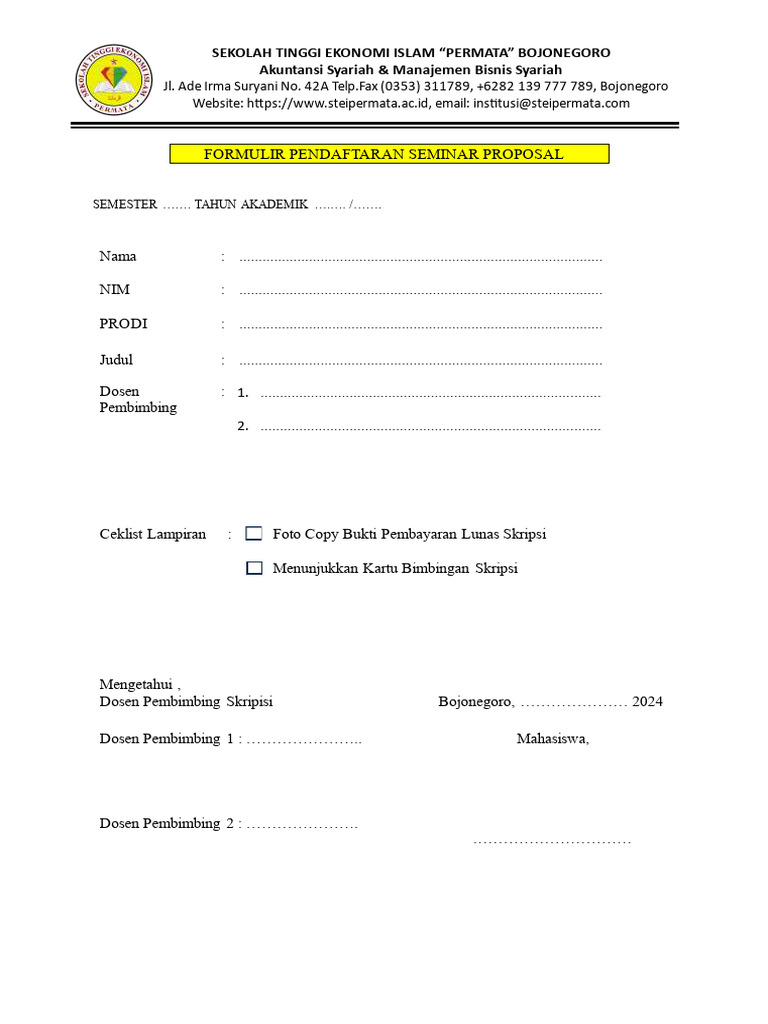 Formulir Pendaftaran Seminar Proposal PDF | PDF | Bisnis