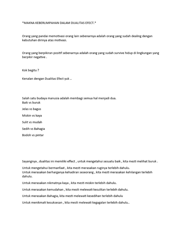 Makna Keberlimpahan Dalam Dualitas Efect | PDF