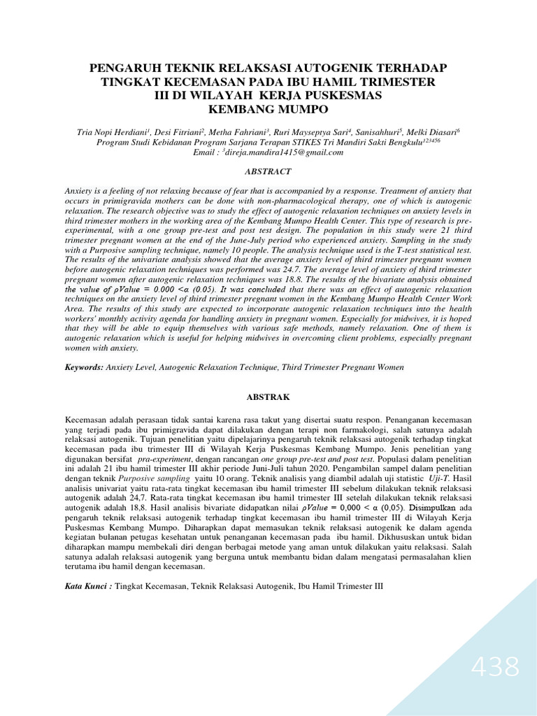 Pengaruh Teknik Relaksasi Autogenik Terhadap Tingkat Kecemasan Pada Ibu Hamil Trimester Iii Di ...