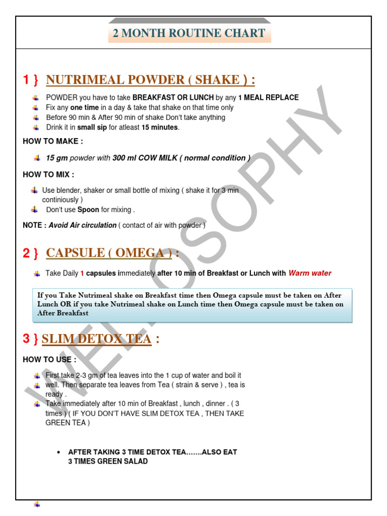 Nutrimeal Weight Loss Routine Guide | PDF | Lunch | Meal