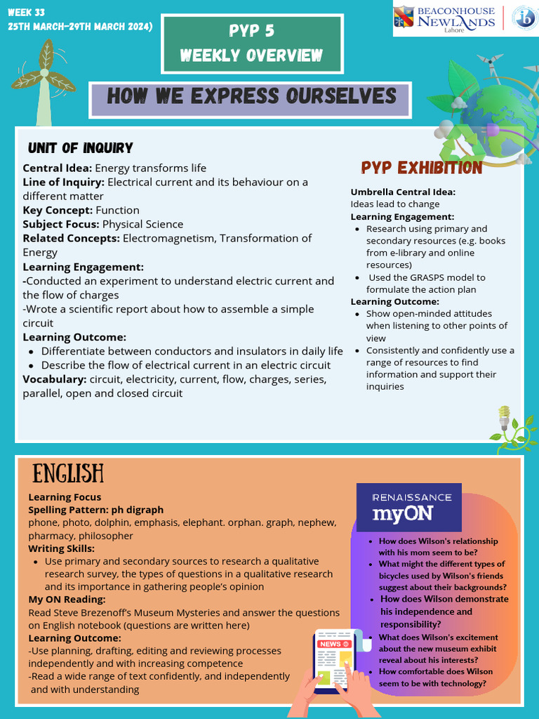 PYP 5-Weekly Overview-Week 33 | PDF