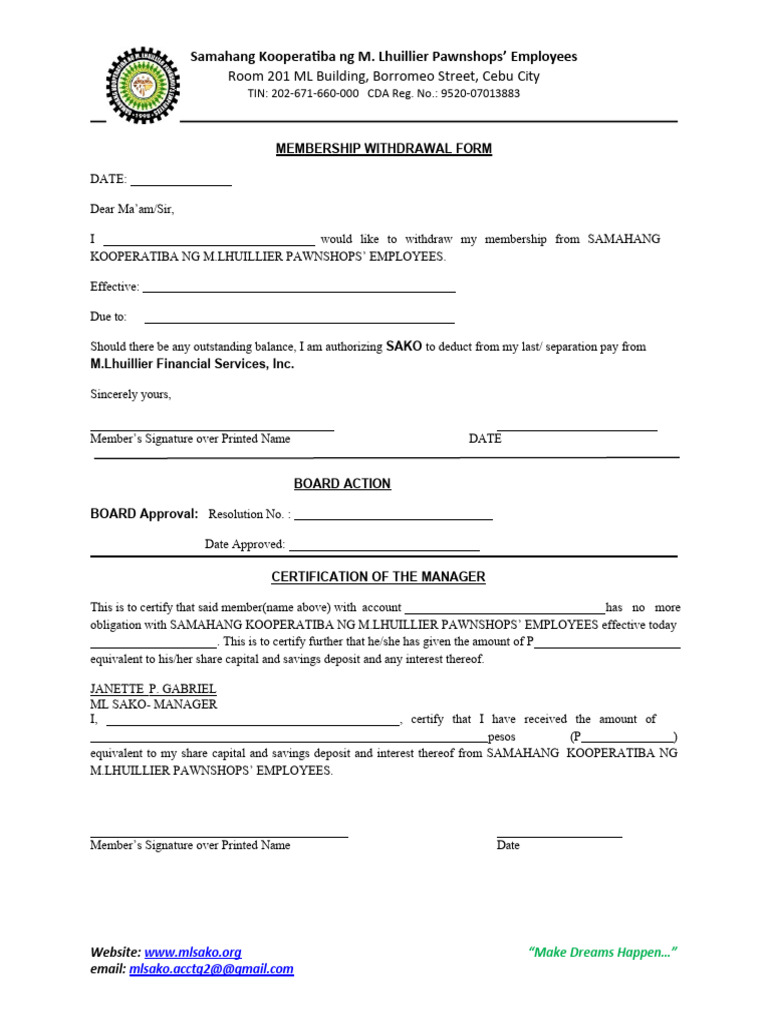 Membership Withdrawal Form | PDF