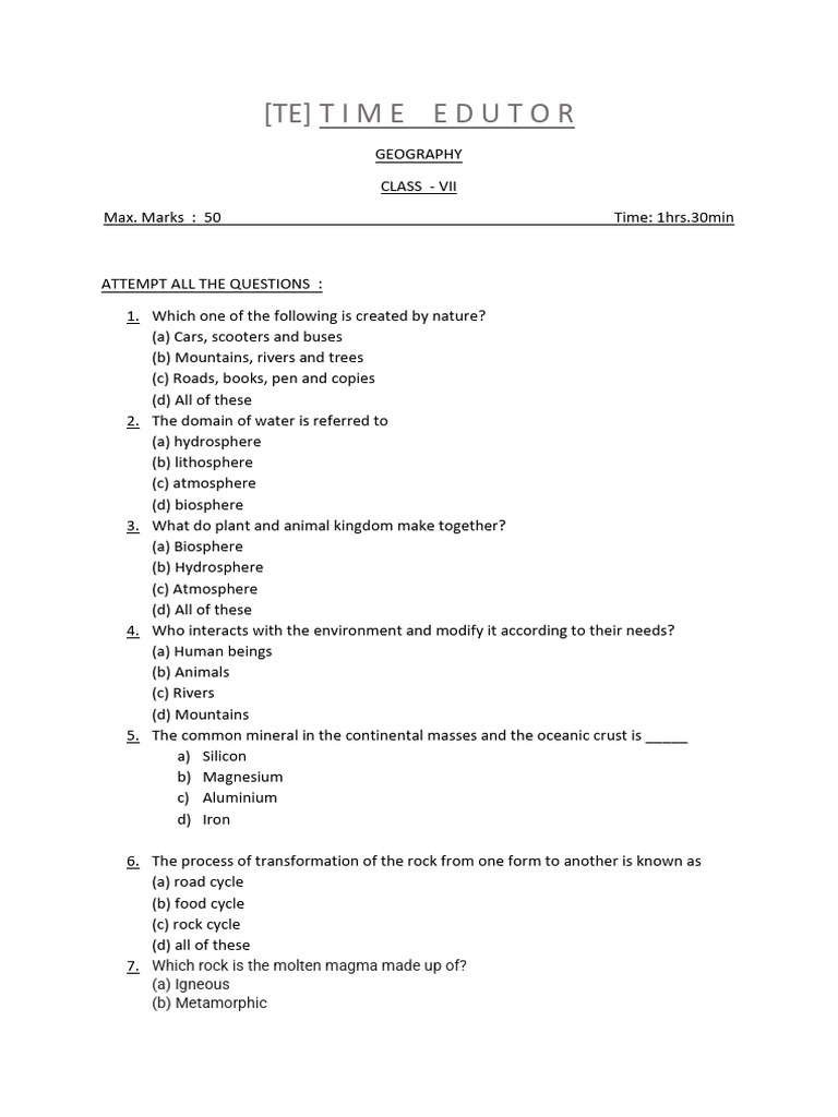 Class 7 Geography Chapter 1 and 2 | Download Free PDF | Earth | Rock ...
