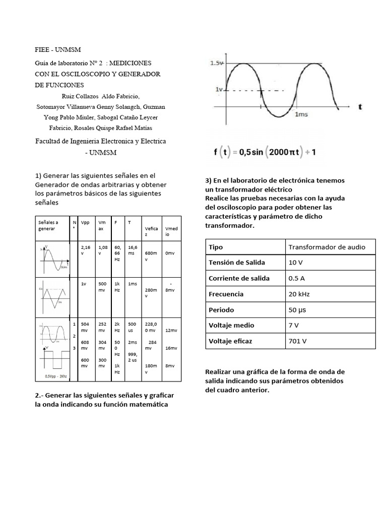 Guía de Laboratorio N°1 | PDF | Amplitud | Electrónica