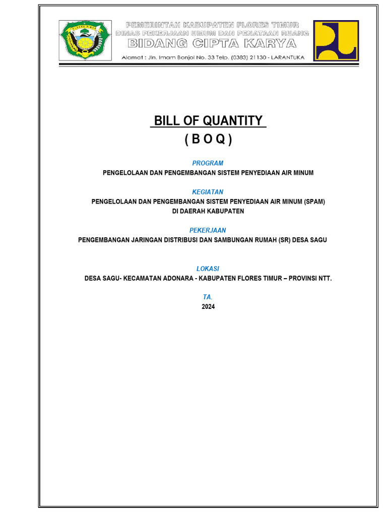 Bill of Quantity BOQ SR Desa Sagu 1 | PDF