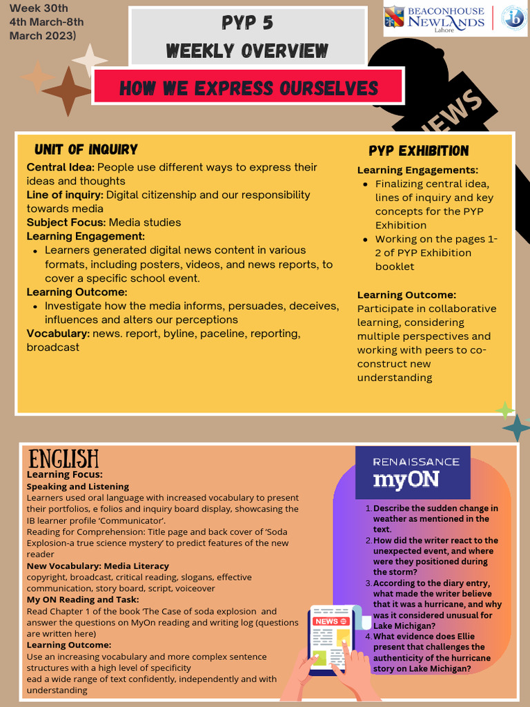 PYP 5 - Weekly Overview - Week 30 | PDF | Learning | Vocabulary
