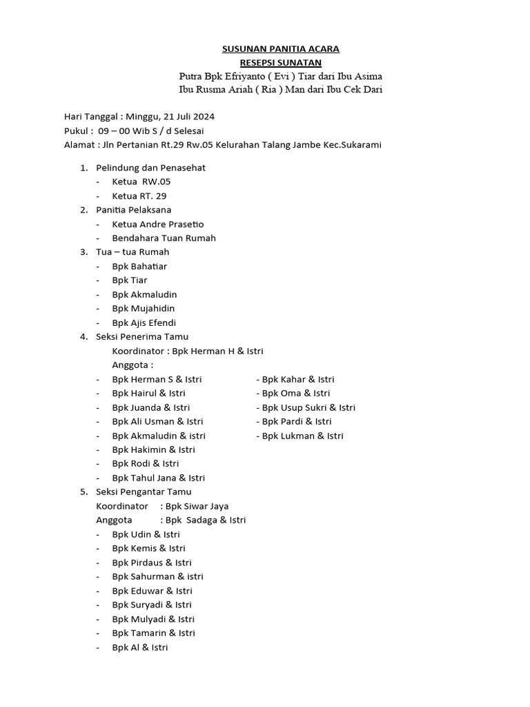 Susunan Acara Sunatan | PDF