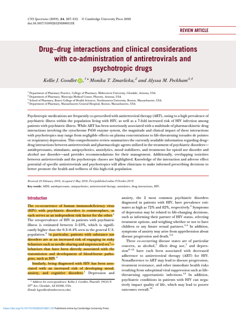 Drug Drug Interactions and Clinical Considerations With Co ...