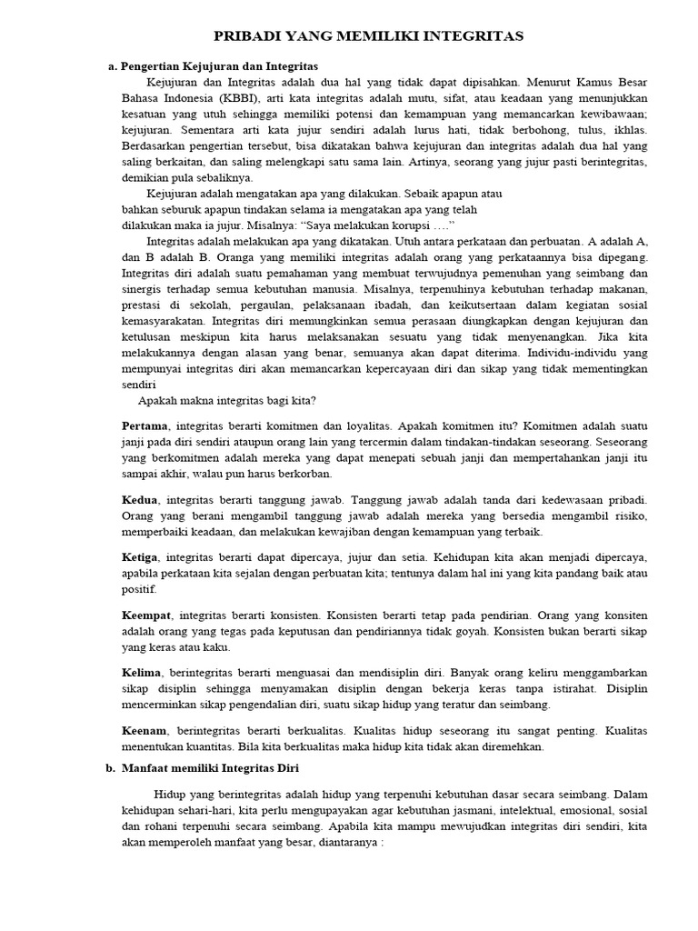 Memahami Integritas Diri dan Kejujuran | PDF