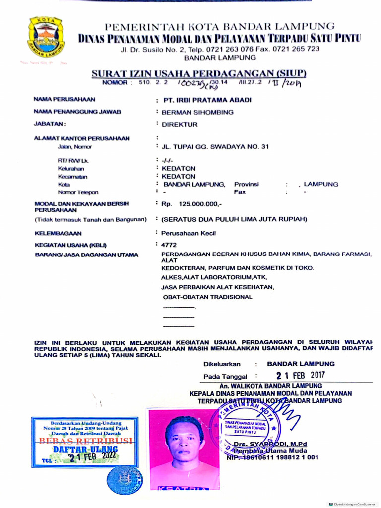 SIUP PT Irbi Pratama Abadi | PDF