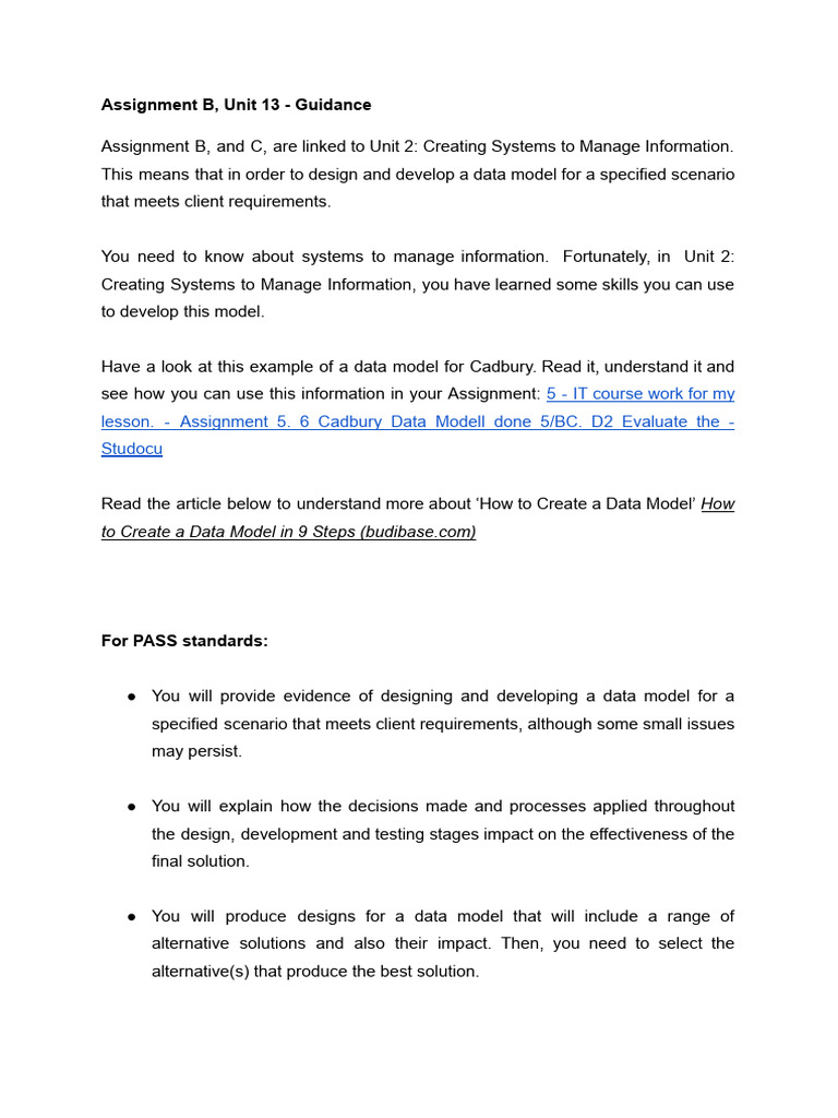 Assignment 2, Unit 13 - Guidance | PDF | Data Model | Communication