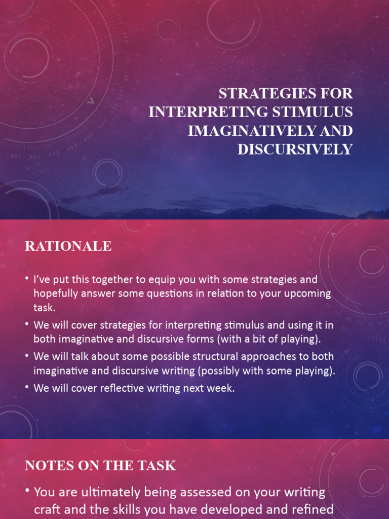 Strategies For Interpreting Stimulus Imaginatively and Discursively ...