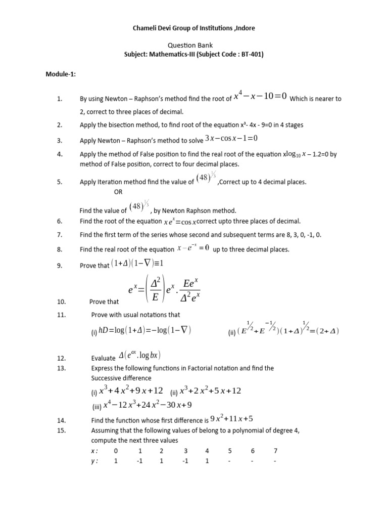 Question Bank 1711435538 | PDF | Equations | Numerical Analysis