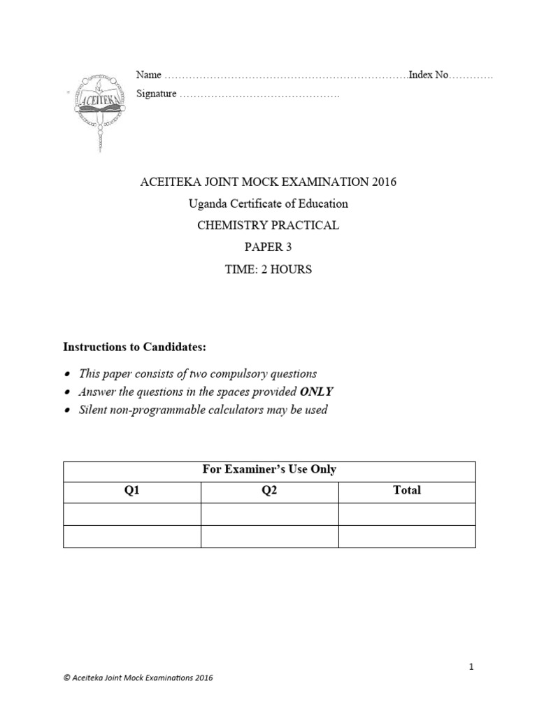 S4 Aceiteka Joint 2016 Chemistry P3 | PDF | Titration | Chemistry