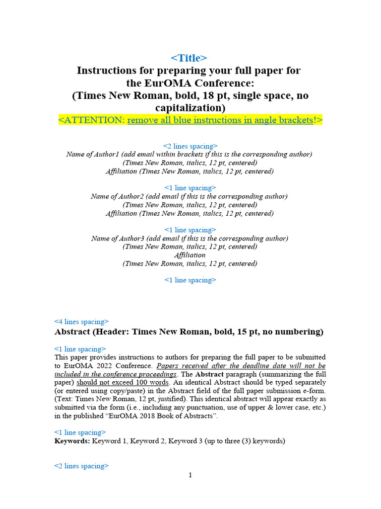 euroma-full-paper-template-2022 | PDF | Times New Roman | Paragraph
