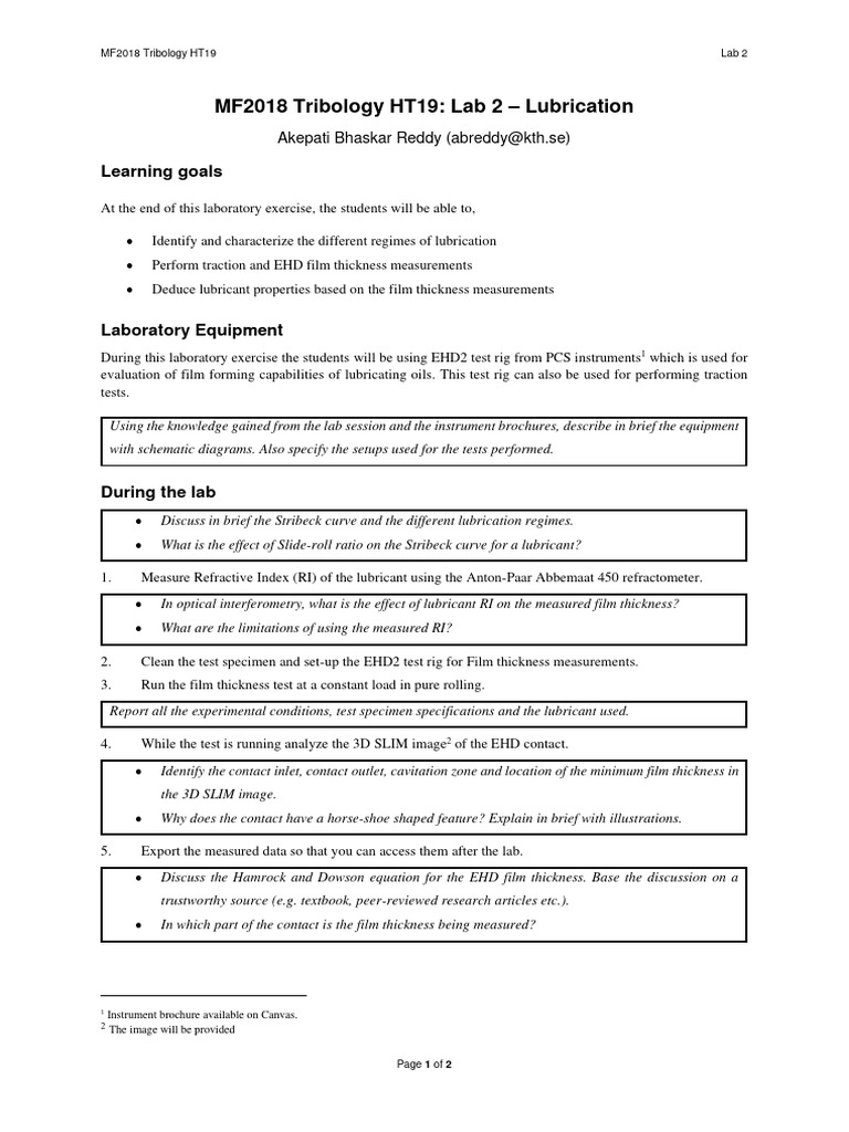 Lab 2- Lubrication | PDF | Materials | Physical Sciences