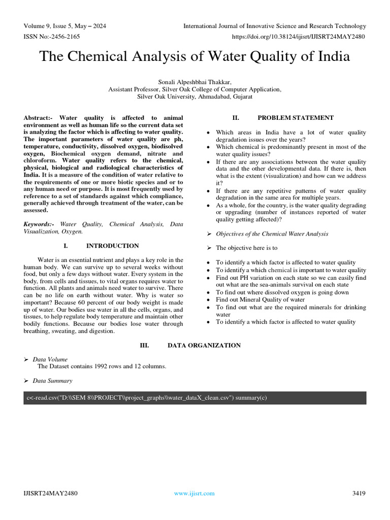 India Water Quality Chemical Analysis | PDF | Water Quality | Water