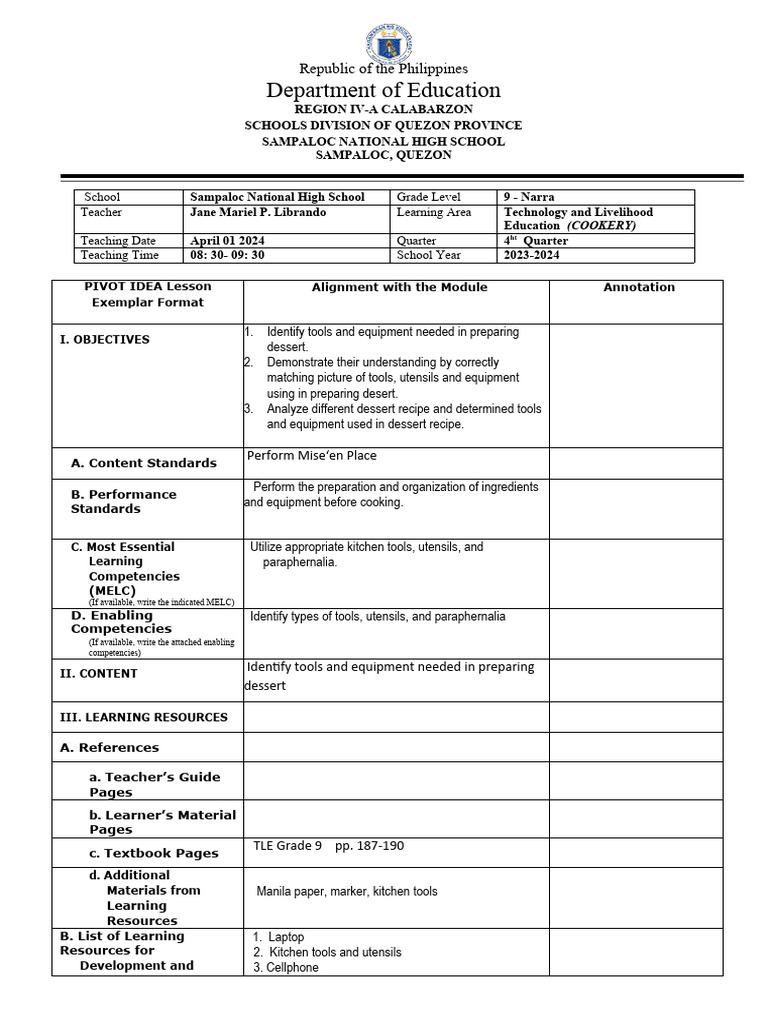 Jane - Edited Lesson Plan 19 | PDF | Desserts | Foods