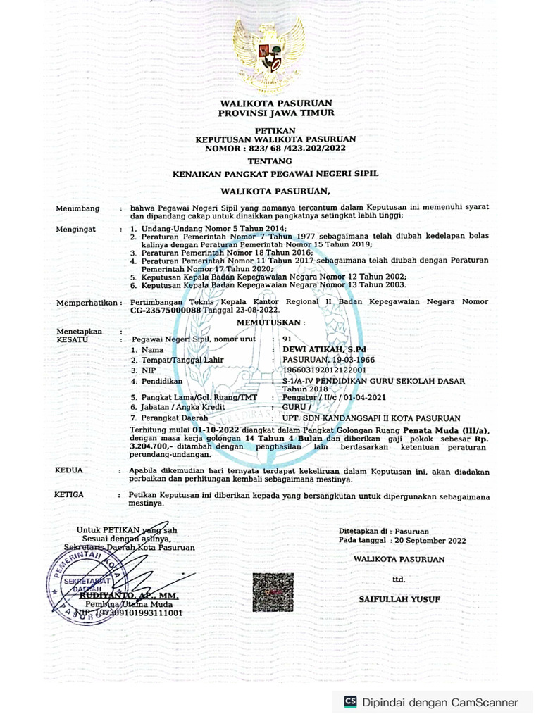 SK Kenaikan Pangkat IIIa | PDF