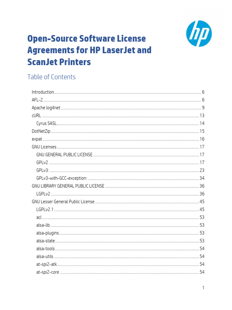 Open-Source Software License Agreements For HP Laserjet and Scanjet ...